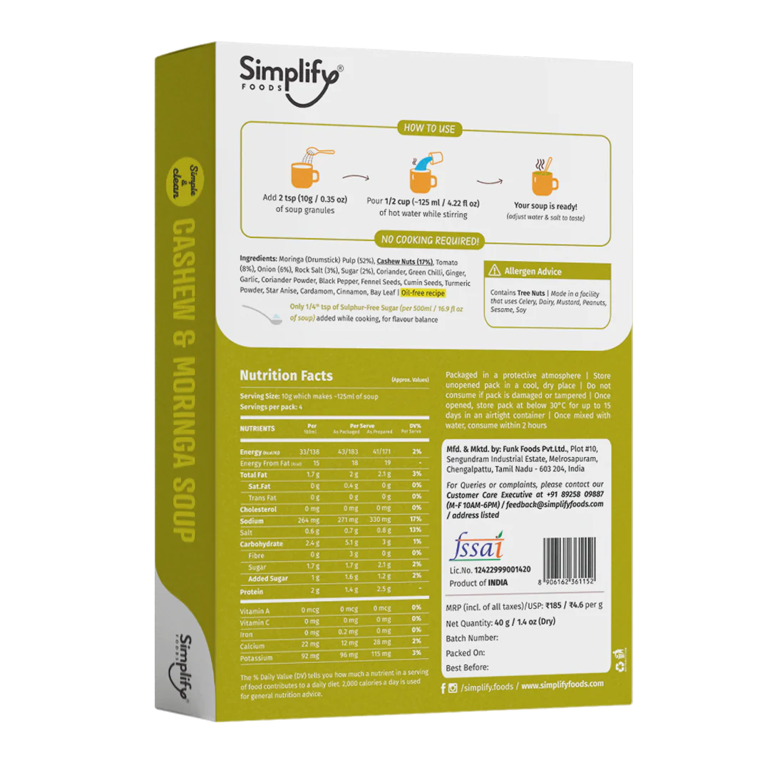 Simplify Foods Cashew & Moringa Soup Mix 40g — Inside U