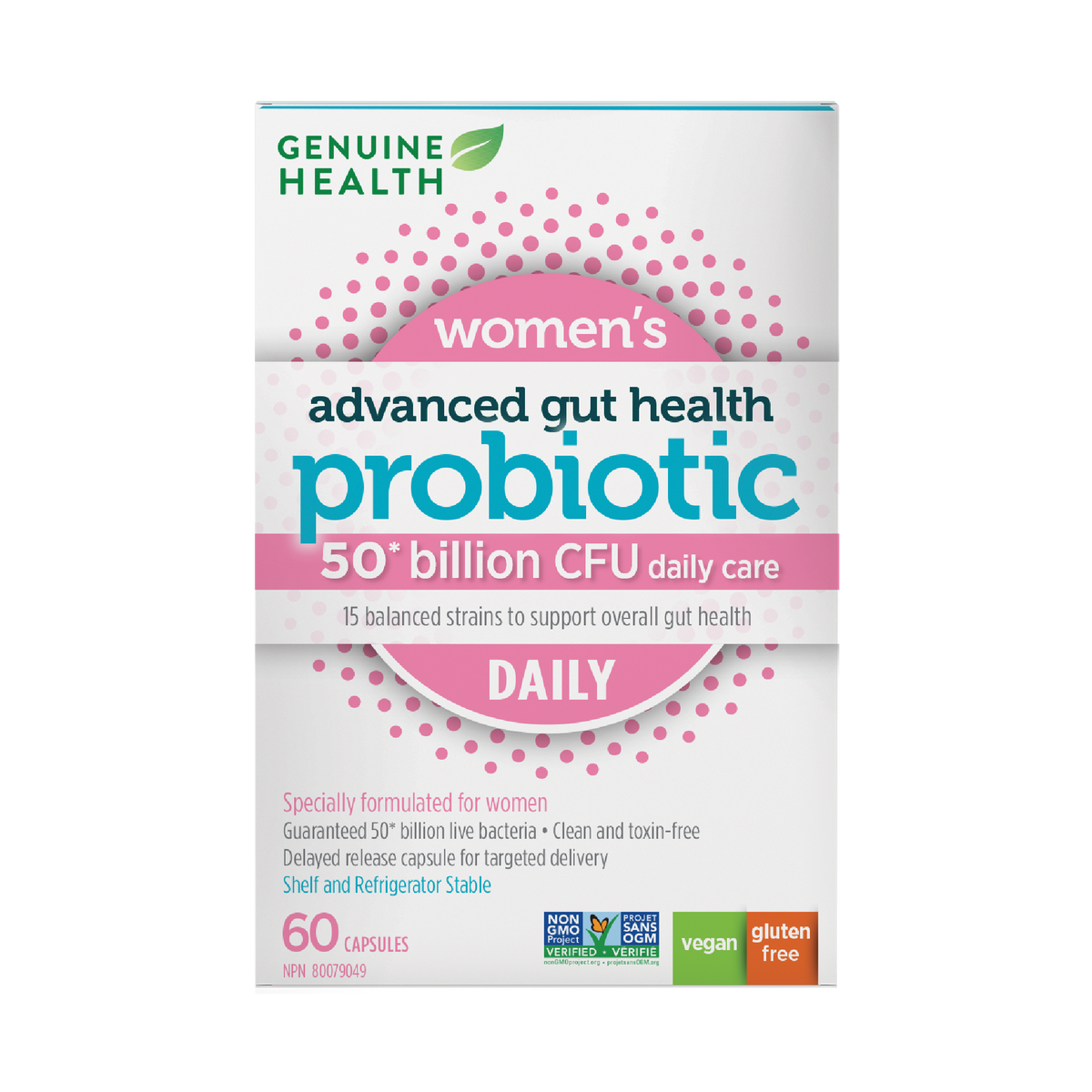 Genuine Health Adv. Gut Health Women's Daily Probiotics 50B 60 Vegan C ...