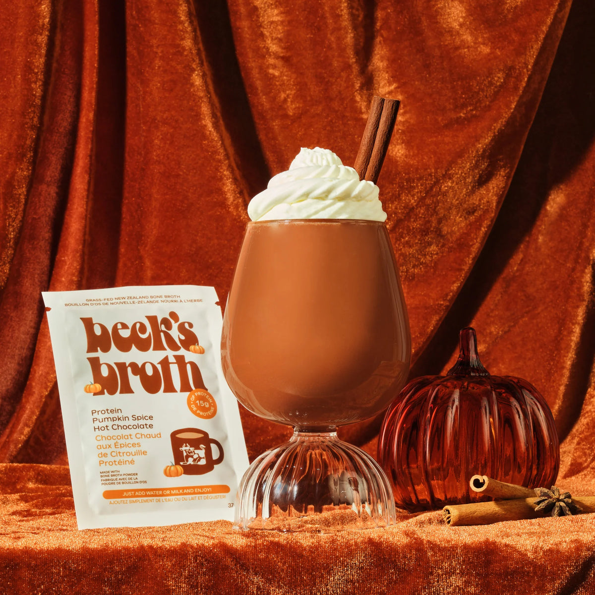 Beck's Broth Protein Pumpkin Spice Hot Chocolate 37g Each Sachet — Inside U