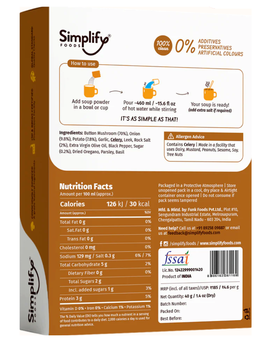 Simplify Foods Pepper Mushroom Soup Mix 40g — Inside U