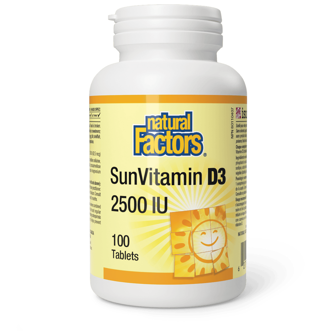 Natural Factors SunVitamin D3 2,500IU 100 Tablets — Inside U